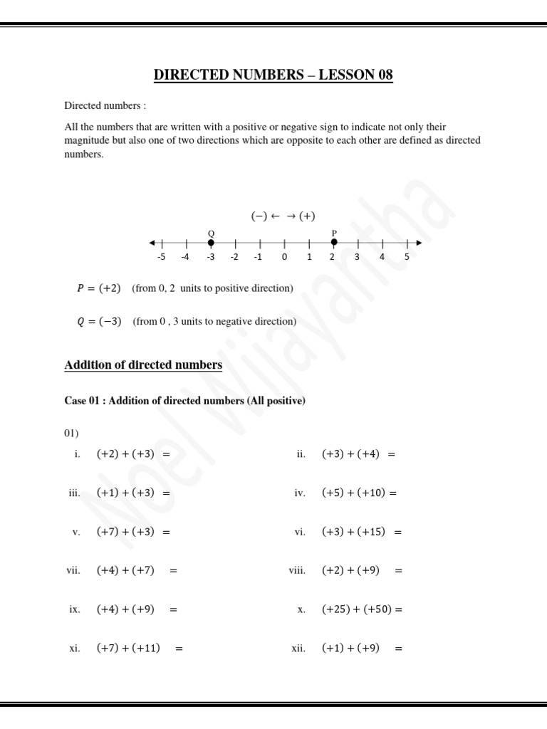 Directed Numbers (LESSON8) | PDF