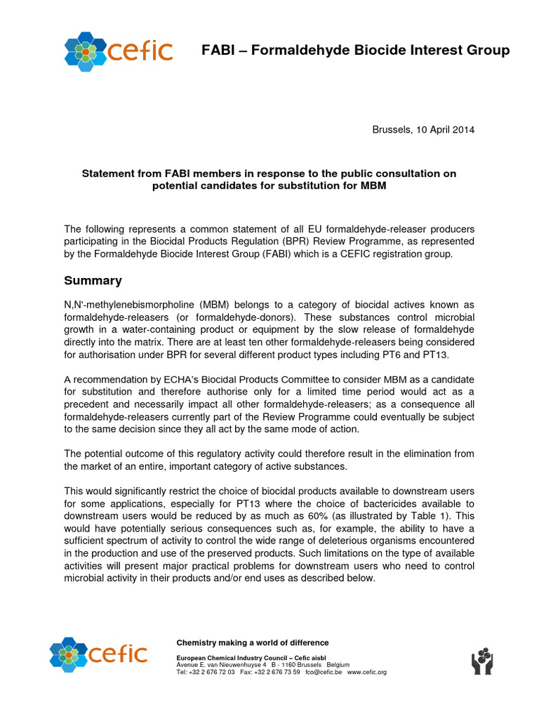 Biocide Fomaldehyde Release | PDF | Formaldehyde | Occupational Safety ...
