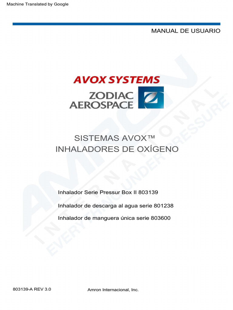 Avox - 803139 - User - Manual - Rev - 3 - 0 Es | PDF | Agua | Oxígeno
