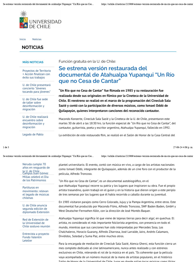 Se Estrena Versión Restaurada Del Documental de Atahualpa Yupanqui "Un Río Que No Cesa de Cantar ...