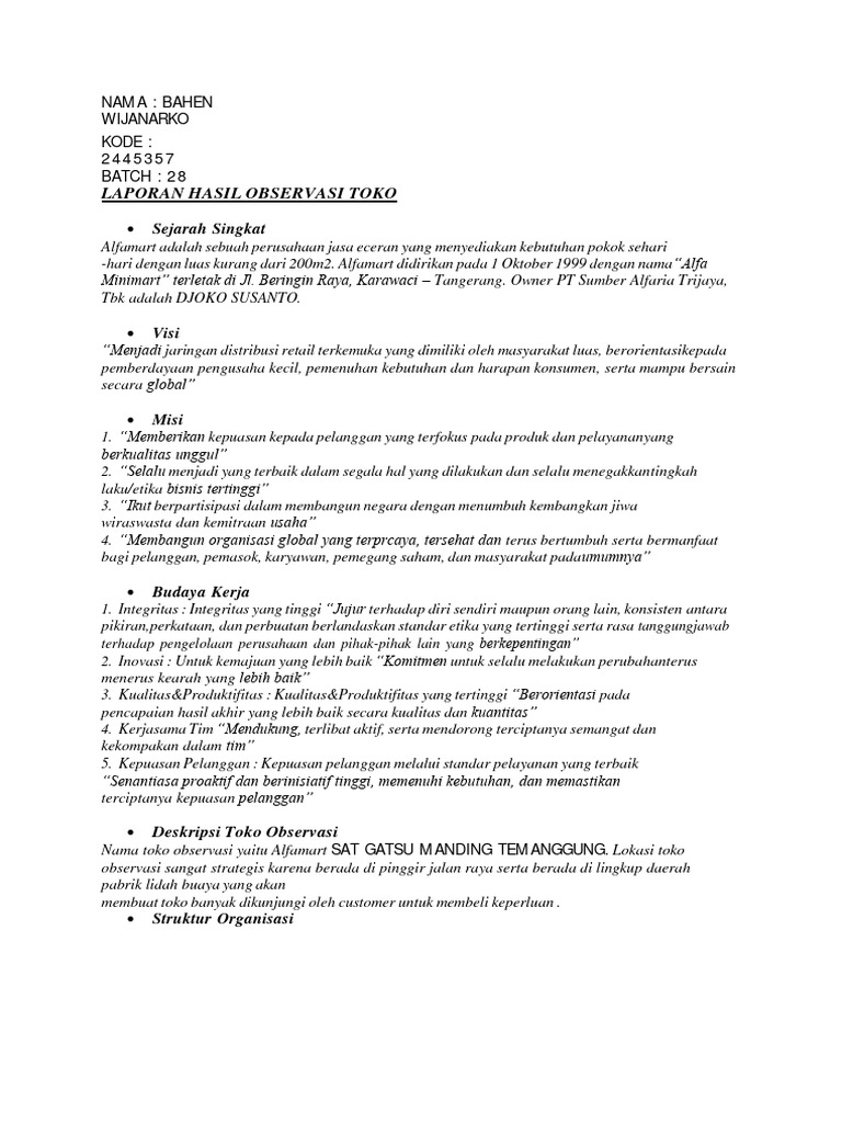 Laporan Observasi Bahen Wijanarko | PDF
