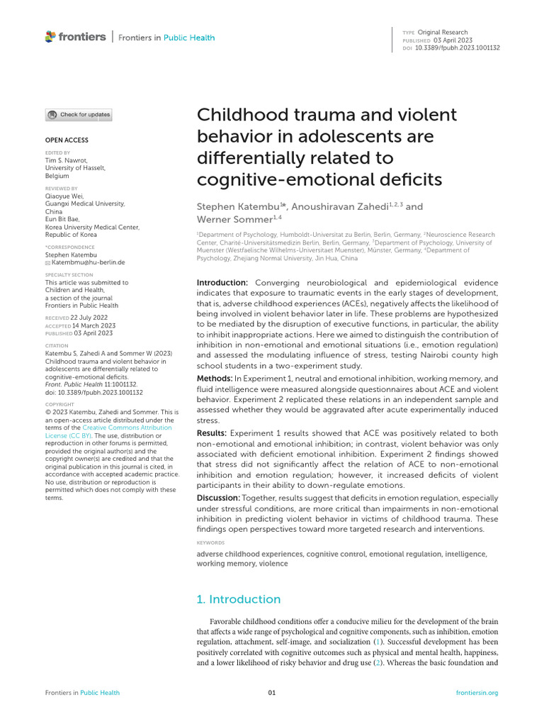 Childhood Trauma and Violent Behavior in Adolescents Are Differentially ...