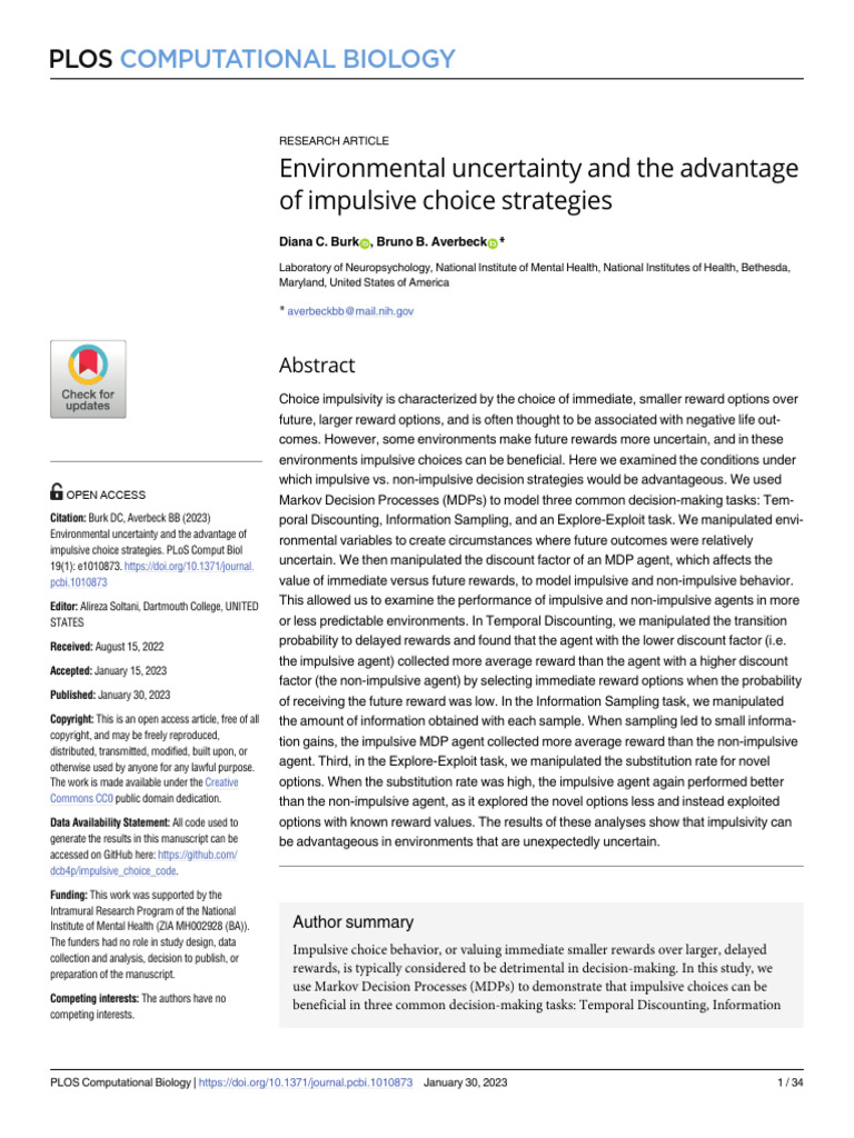 Environmental Uncertainty and The Advantage of Impulsive Choice ...