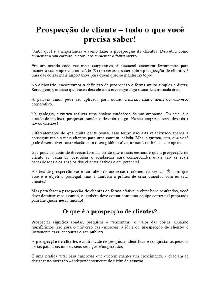 Prospecção de Clientes: Guia Completo | PDF | Mercado (economia) | Tempo