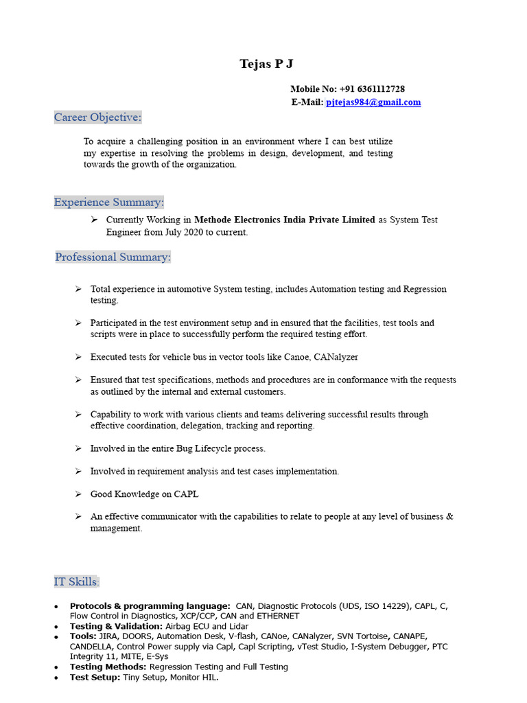Vehicle Testing Engineer Profile | PDF | Airbag | Traffic Collision