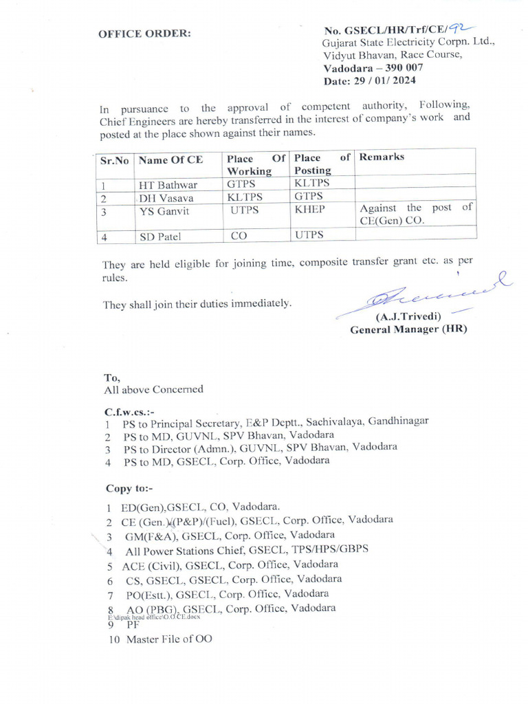 Transfer Order of CE | PDF