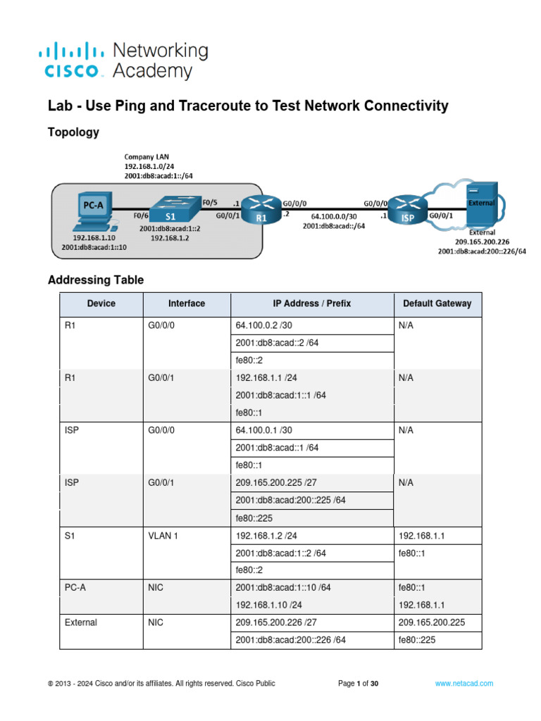 13 3 2 Lab Use Ping And Traceroute To Test Network Connectivity Đã G P Pdf Internet