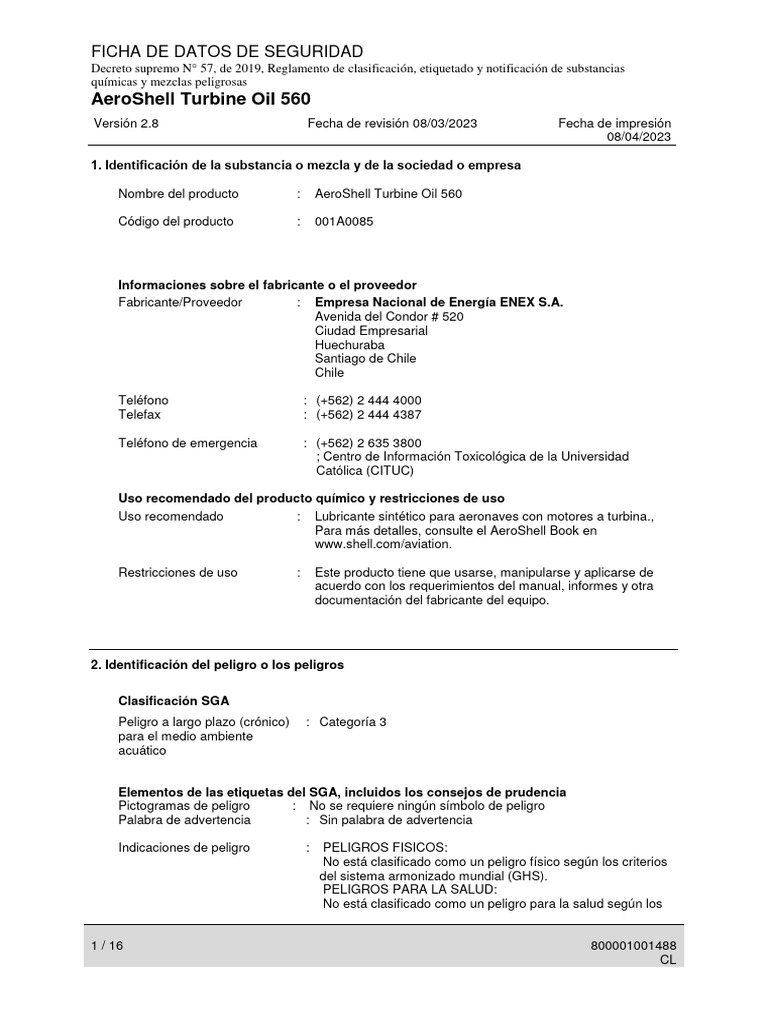 AeroShell Turbine Oil 560 MSDS | PDF | Agua | Contaminación