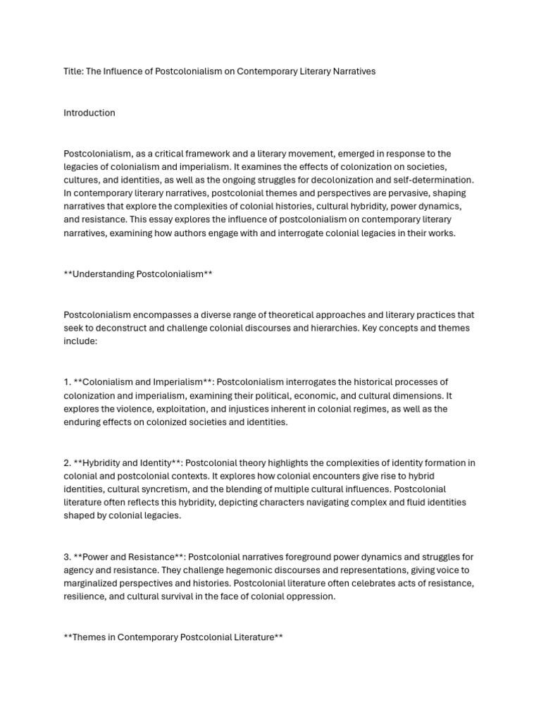 Postcolonialism's Impact on Modern Literature | PDF | Postcolonialism ...