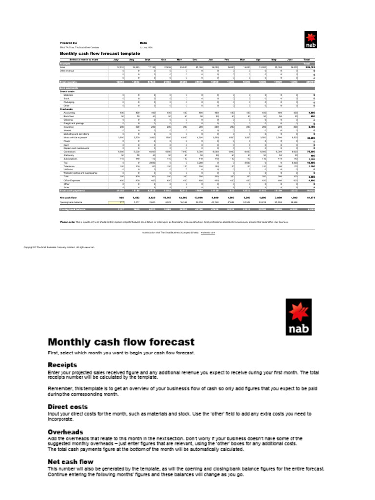Monthly Cash Flow Forecast Template | PDF | Cash | Money