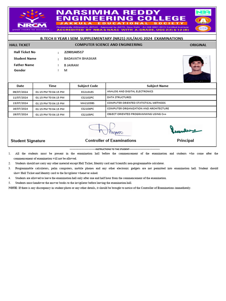 Hall Ticket | PDF | Computing | Computer Science