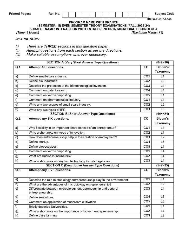 Bmbge NP 124a (Second Set) | PDF | Entrepreneurship