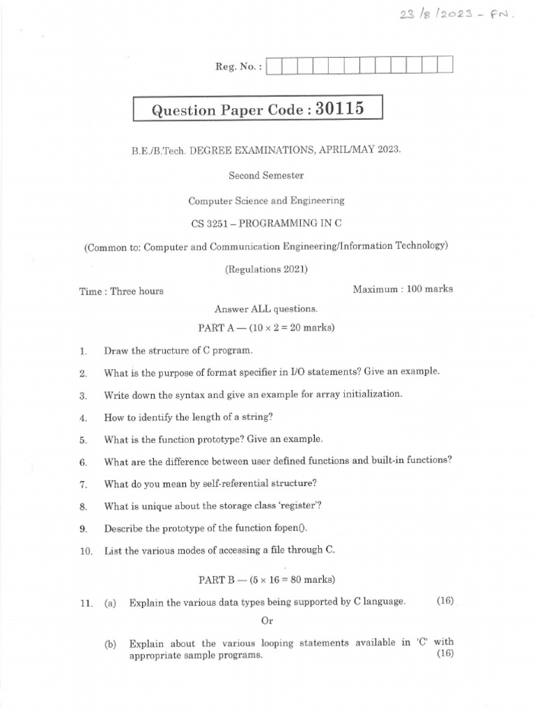 CS3251 - Programming in C_R2021 - 2023_June | PDF CS3251 - Programming in C_R2021 - 2023_June | PDF