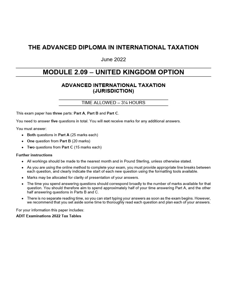 UK International Taxation Exam Paper | PDF | Taxes | Corporate Tax