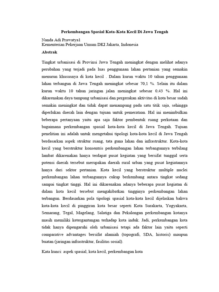 Review Jurnal Perkembangan Spasial Kota-Kota Kecil Di Jawa Tengah - Kharisma Semesta Putri ...