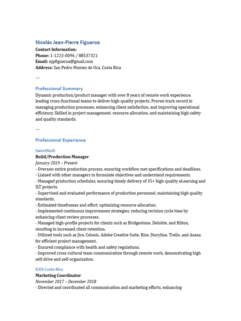 Nicolas Jean Pierre Figueroa Resume | PDF | Project Management | Collaboration