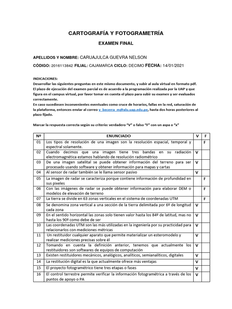 Examen Final de Cartografía y Fotogrametría | PDF