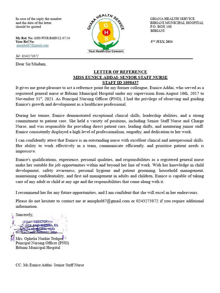 Eunice-Letter of Reference | PDF | Nursing | Patient