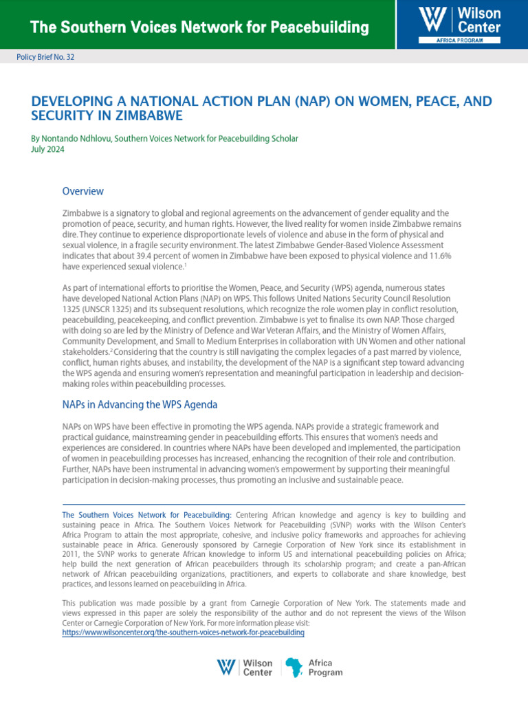 Developing A National Action Plan On Women, Peace, and Security in ...