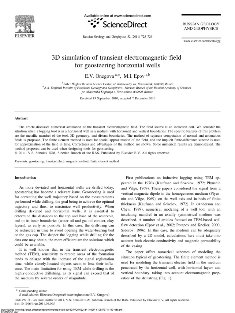 3D Simulation of Transient Electromagnetic Field For Geosteering ...