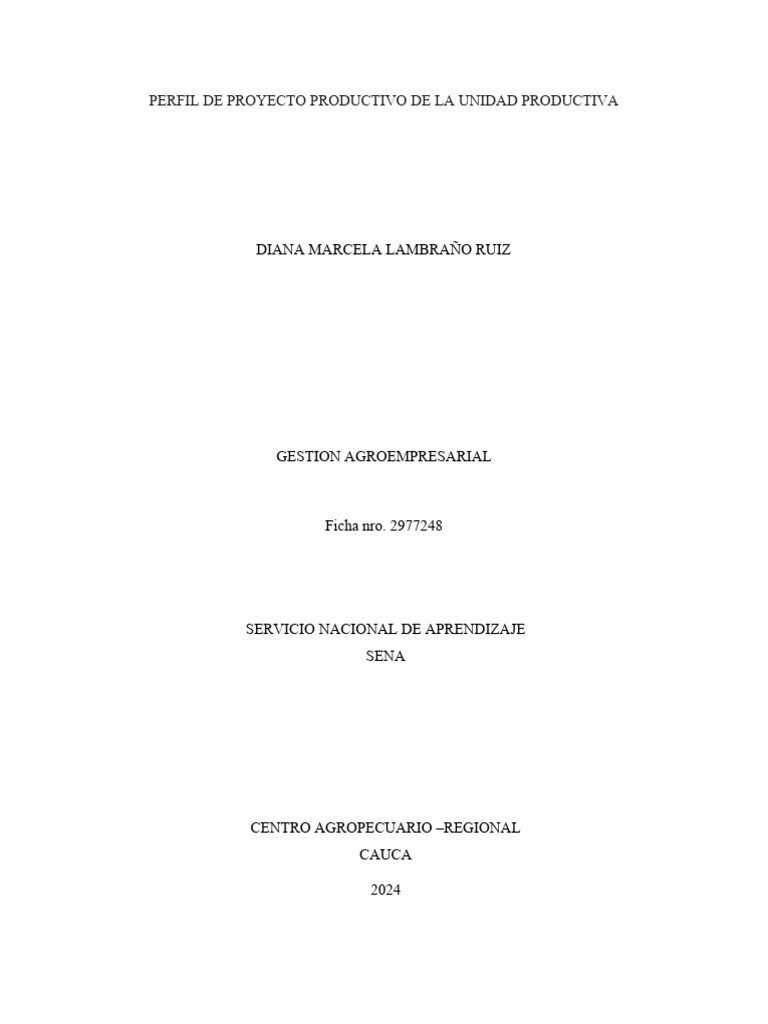 PERFIL DE PROYECTO PRODUCTIVO DE LA UNIDAD PRODUCTIVA | PDF | Riego | Agricultura