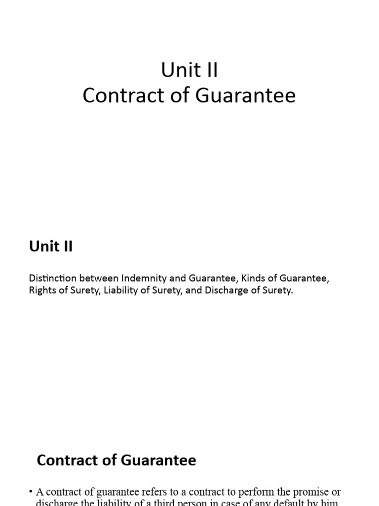 BL Unit 2 Contract of Guarantee | PDF | Guarantee | Indemnity