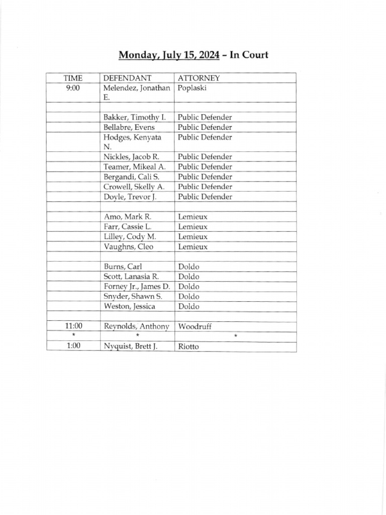 Jefferson County Court Calendar July 15, 2024 | PDF