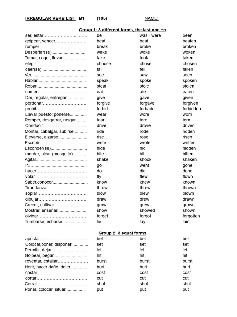 B1 Lista de Verbos Irregulares B1 | PDF | Foreign Language Studies | History