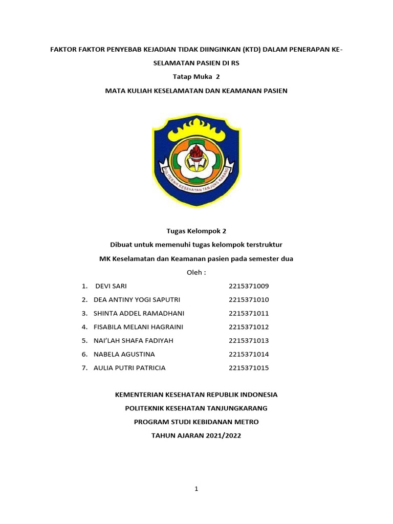 k2-Tm2 (P) - Faktor-Faktor Penyebab Kejadian Tidak Diinginkan (KTD) Dalam Penerapan Keselamatan ...