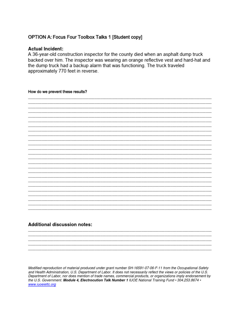 06 Fed OSHA Focus 4 Struck Toolbox Talks | PDF | Occupational Safety ...