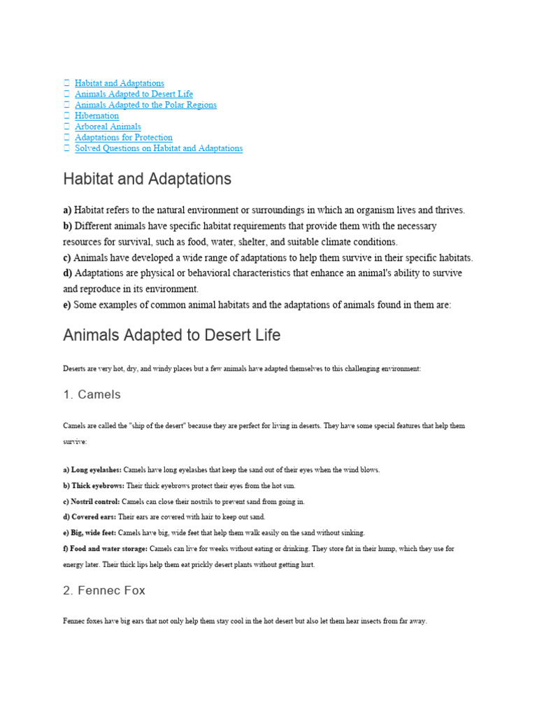 Animal Habitats and Survival Adaptations | PDF | Desert | Habitat