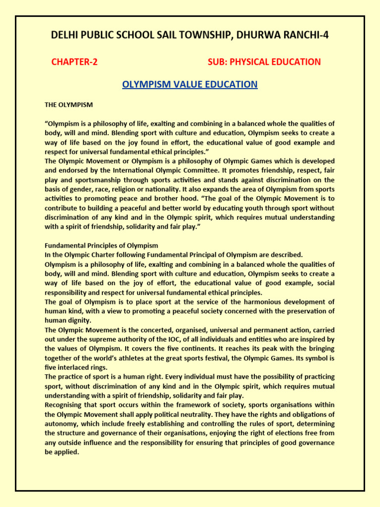 Olympism Value Education CH-2 | PDF | Olympic Games | Sports