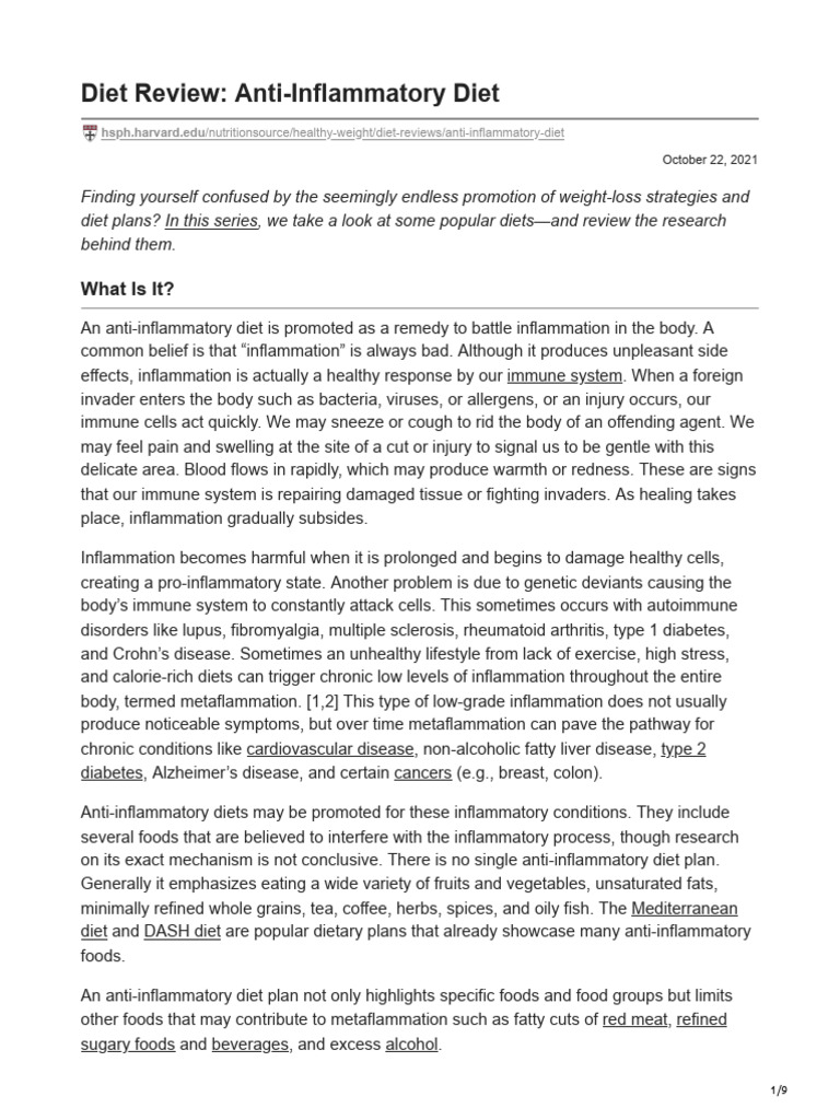 Diet Review Anti-Inflammatory Diet | PDF | Fat | Inflammation