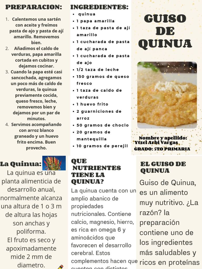Receta Guiso de Quinoa Triptico | PDF | Quinua | Pasta