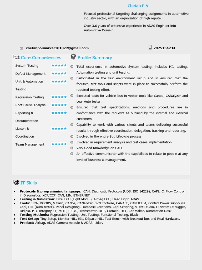 Chetan ADAS Test Engineer Resume - Updated | PDF | Airbag | Traffic ...