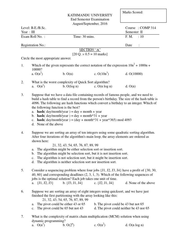 COMP 314 End Semester Exam 2016 | PDF | Dynamic Programming | Computer ...