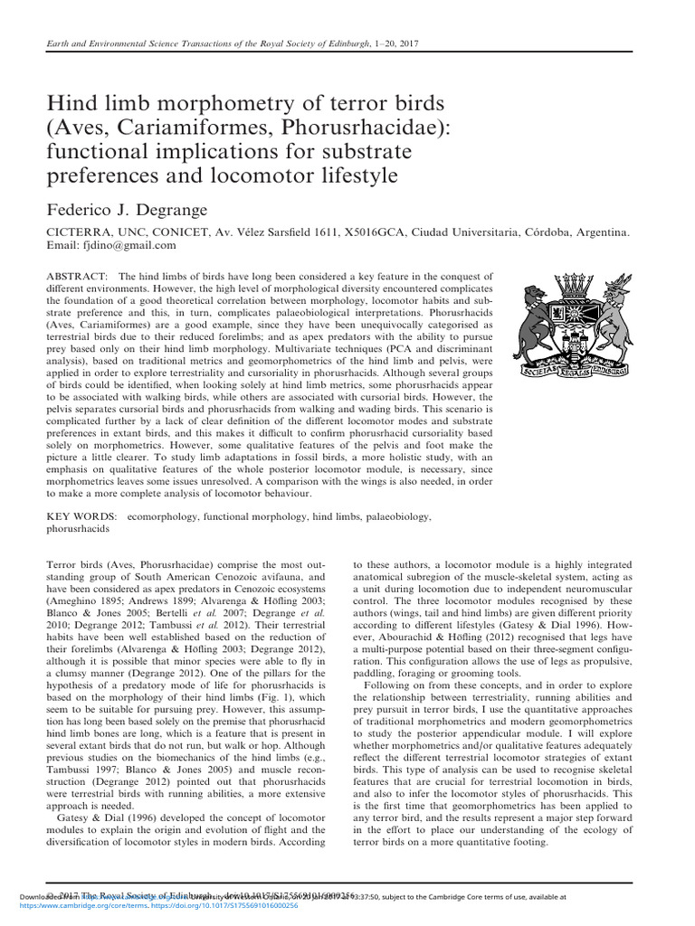 Degrange 2017 LOCOMOTION LIFESTYLE | PDF | Animal Locomotion | Predation