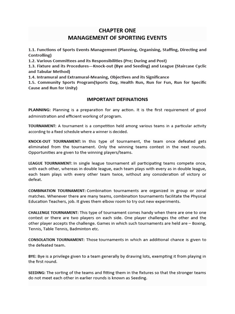 Management of Sporting Events Overview | PDF | Tournament | Human Resources