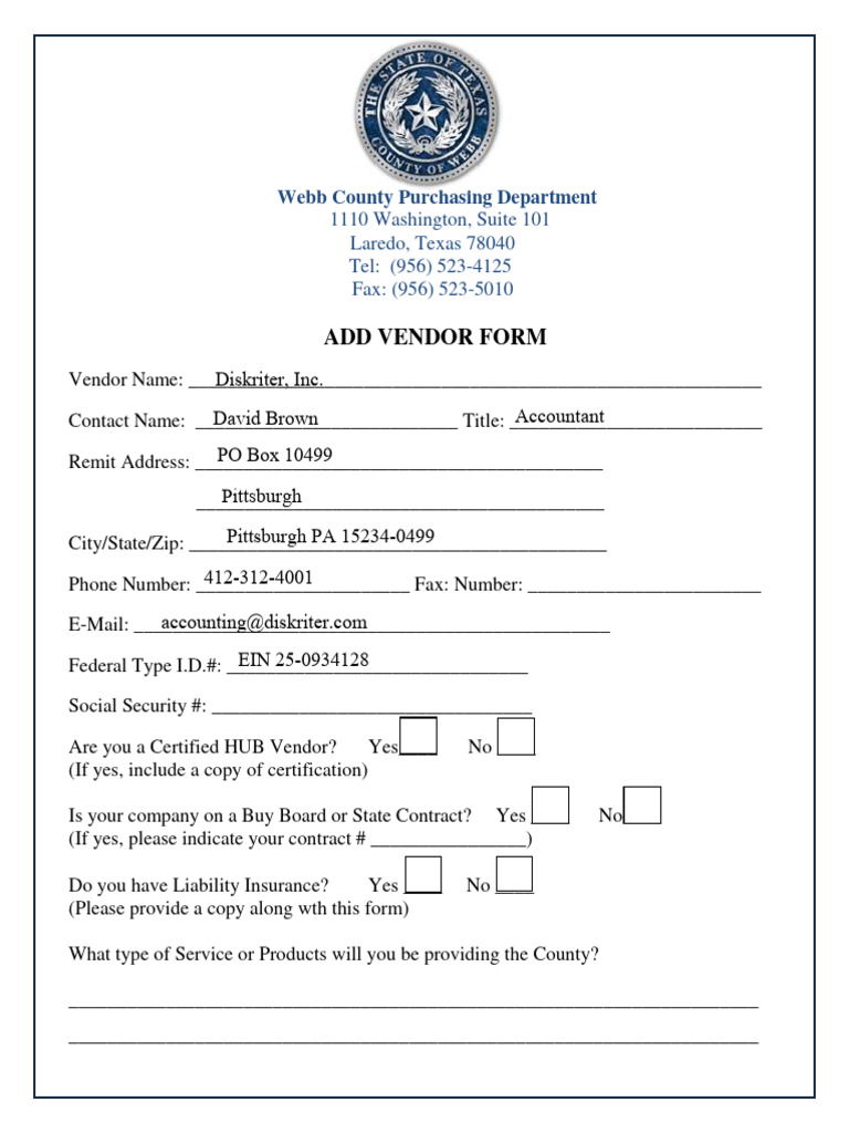 Add Vendor Form | PDF