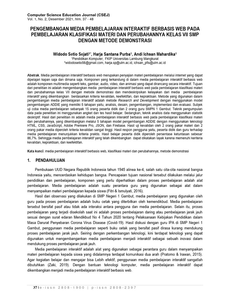 Pengembangan Media Pembelajaran Interaktif Berbasis Web Pada Pembelajaran Klasifikasi Materi Dan ...