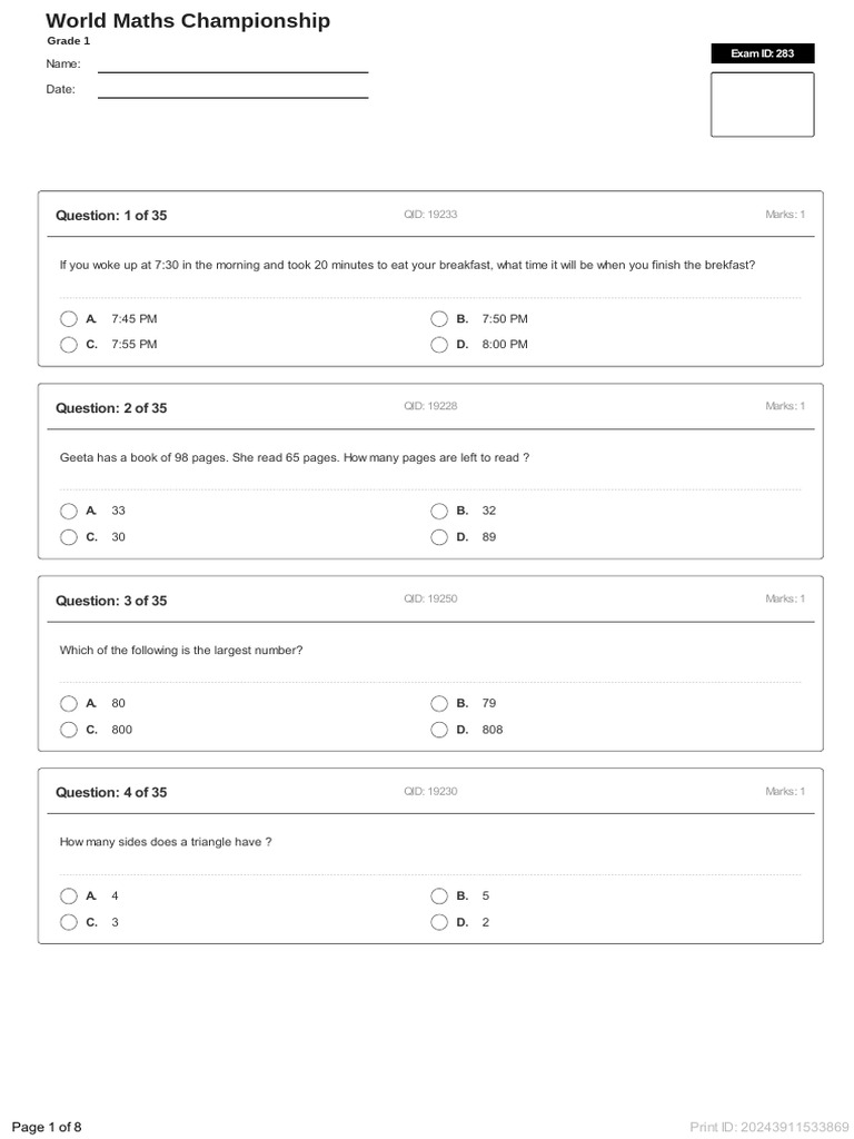 WMC Grade 1 | PDF | Geometry | Euclidean Geometry