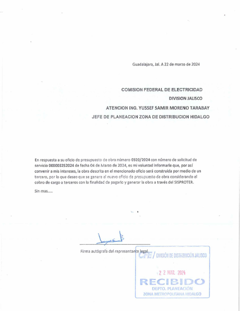 Oficio Recibido Obra Por Terceros | PDF