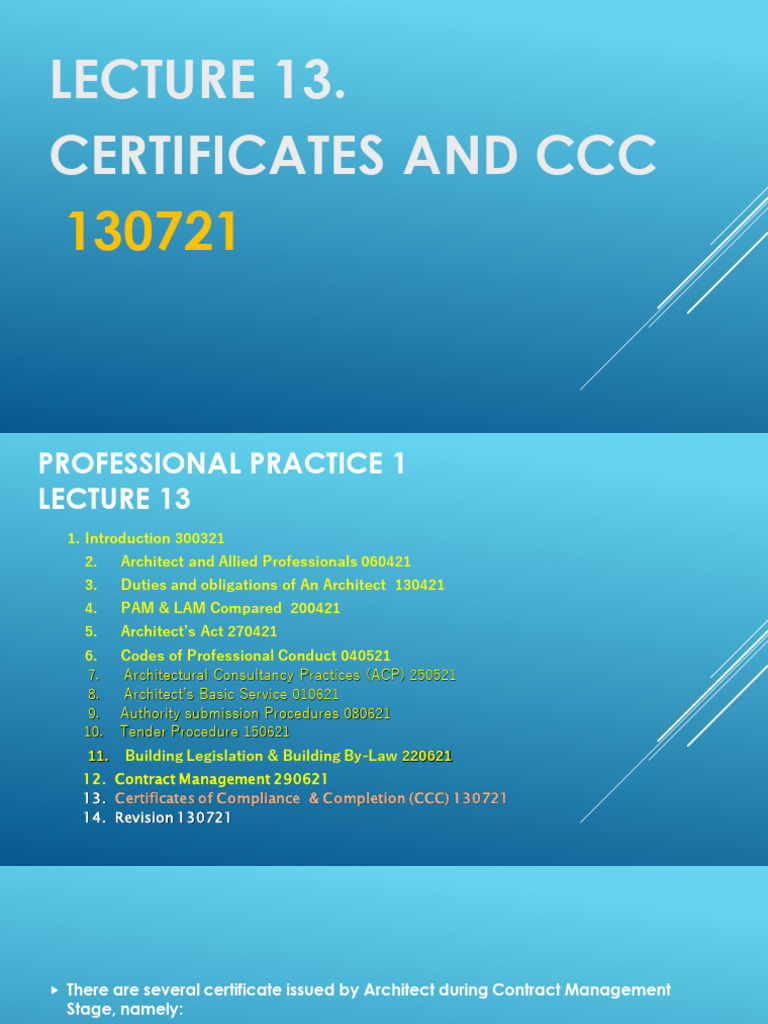 Lecture 11 - Certificates CCC | PDF | Architect | Legal Liability