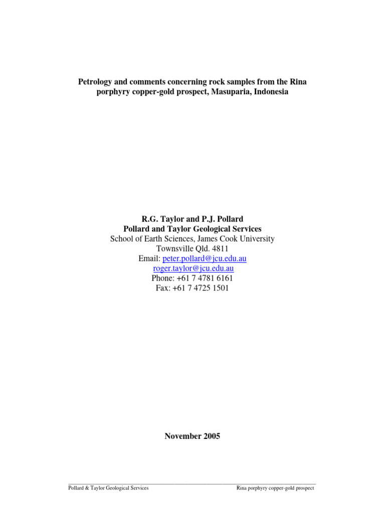 Pollard-Taylor Petrology Report RINA Prospect Kalteng | PDF | Petrology ...
