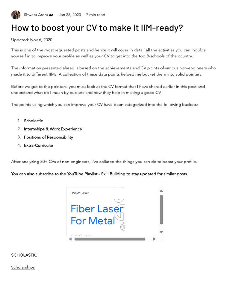 How To Boost Your CV To Make It IIM-ready | PDF | Internship | Job Hunting