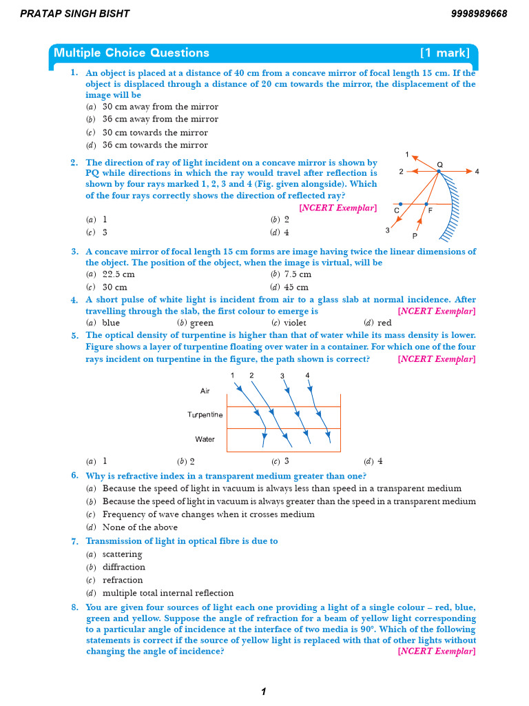 Concave Mirror and Light Refraction Quiz | PDF | Refraction ...