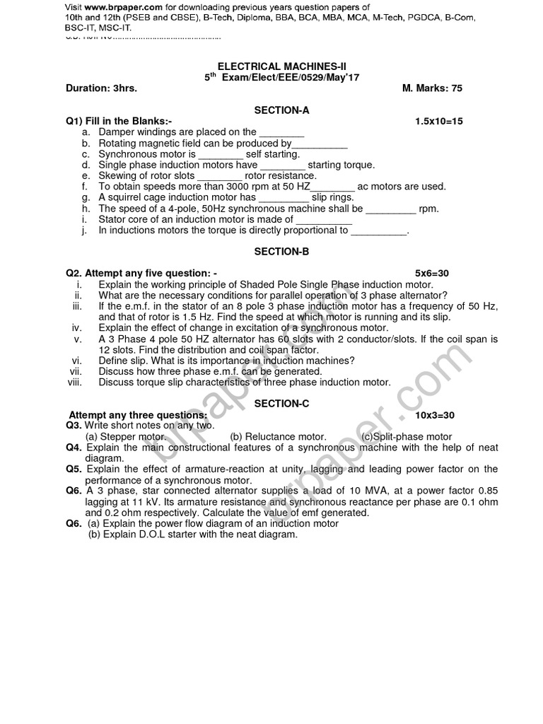 EM2 (5TH) May17 | PDF | Electric Motor | Magnetic Devices