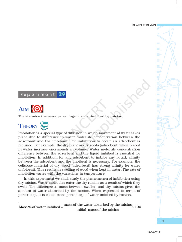 NCERT Science Lab Manual X Expt 29 | PDF | Raisin | Adsorption