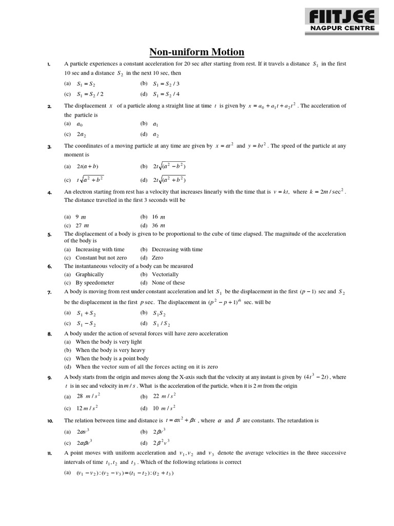 Assignment 1D Non Uniform Motion | PDF | Acceleration | Velocity