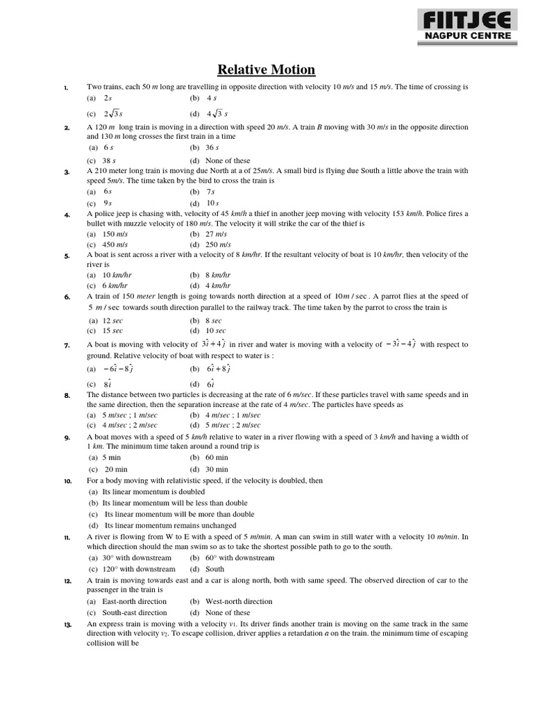 Assignment 1D Relative Motion | PDF | Speed | Momentum